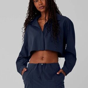 ALO Yoga | Tops | Alo Yoga Cropped Take Me Out Button Up Jacket Dark ...